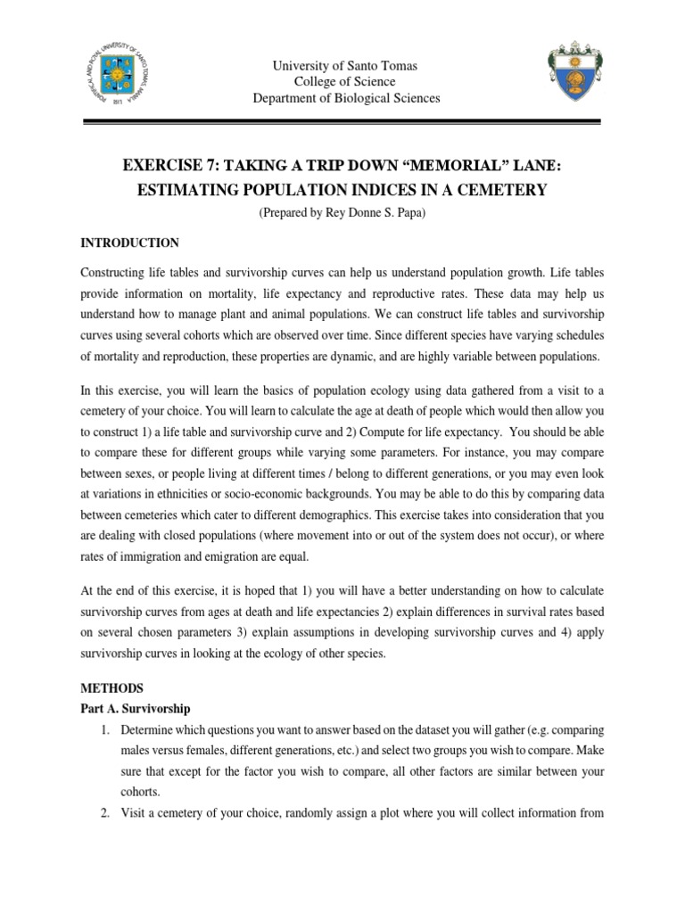 Exercise 7: Taking A Trip Down "Memorial" Lane: Estimating Population ...