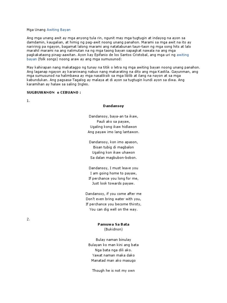Awiting Bayan Ng Bisaya_mga Halimbawa