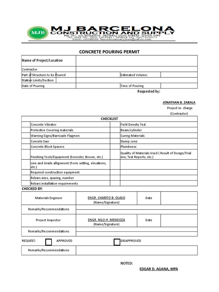 Pouring Permits | PDF | Concrete | Composite Material