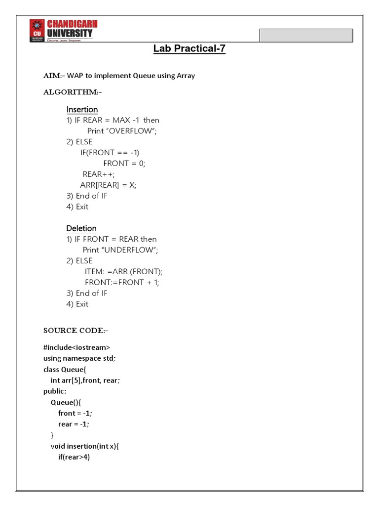 Lab Practical-7: AIM:-Algorithm | PDF