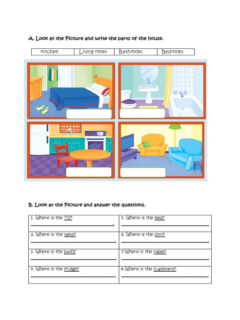 A. Look at The Picture and Write The Parts of The House. Kitchen Living ...