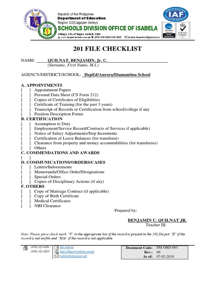 201 FILE Cheklist 2019 | PDF
