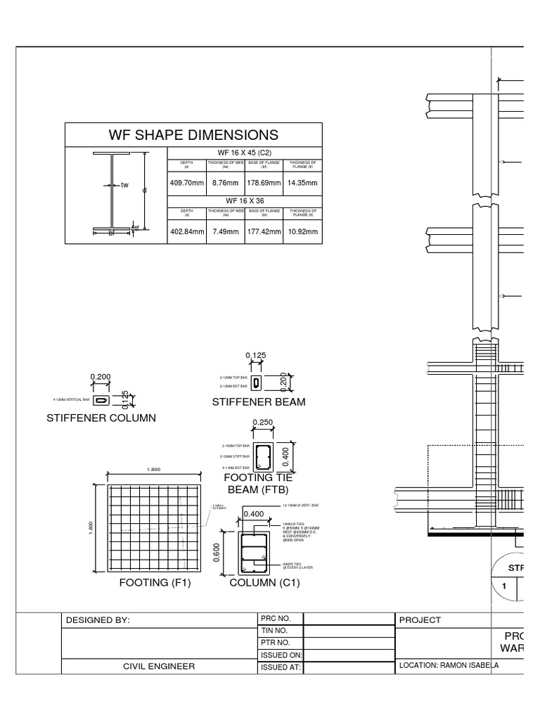 WF Shape Dimensions: Stiffener Beam Stiffener Column | PDF | Structural ...