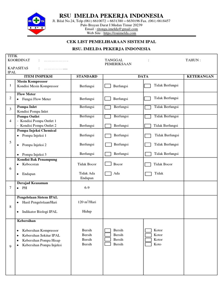Checklist Pemeliharaan Sistem IPAL | PDF