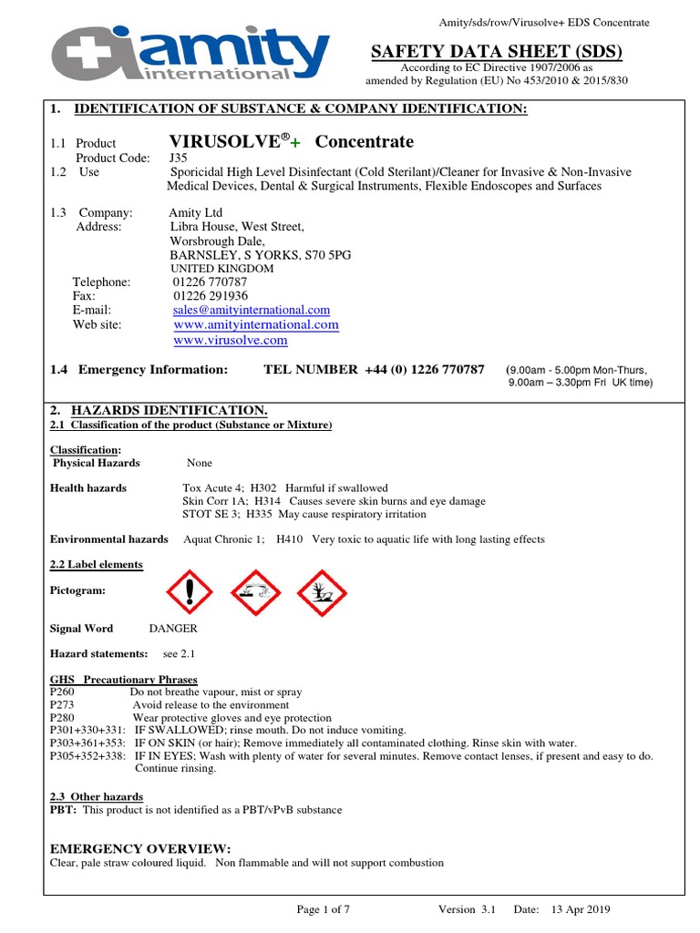 Virusolve EDS Conc SDS PDF | PDF | Safety | Occupational Safety And Health