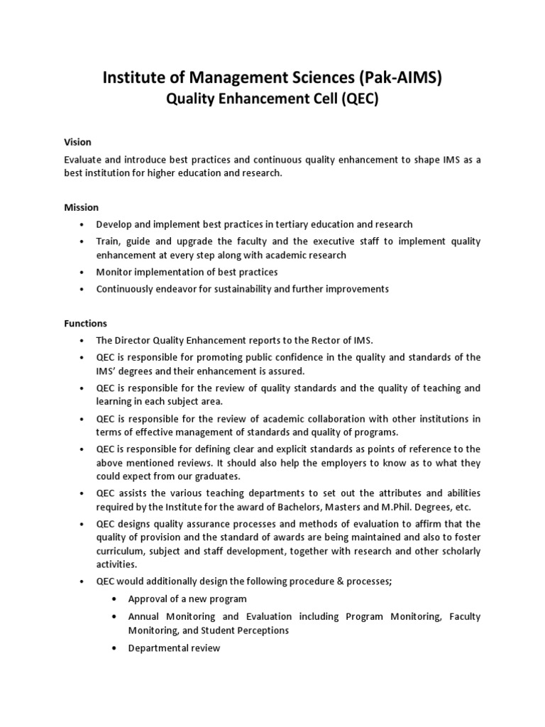 The Quality Enhancement Cell | PDF | Academic Degree | Master's Degree