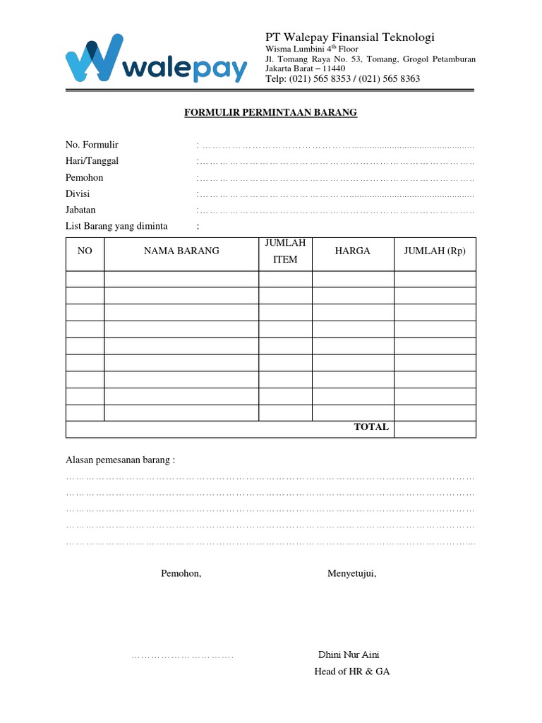 Formulir Pemesanan Barang | PDF