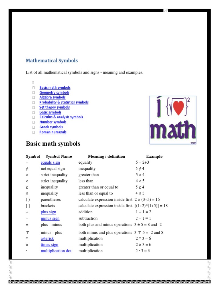 Math Symbols | PDF | Derivative | Variance