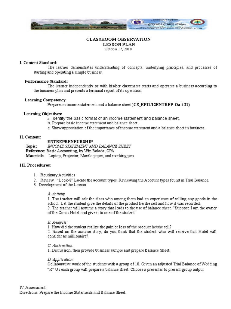 Income Statement Lesson Plan | PDF | Expense | Revenue