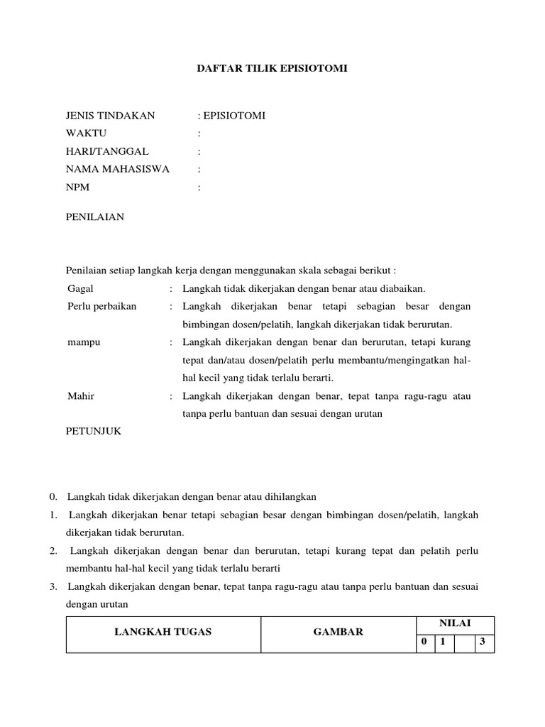 Daftar Tilik Episiotomi | PDF