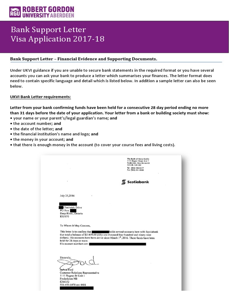 Bank Support Letter Visa Application 2017-18 | PDF