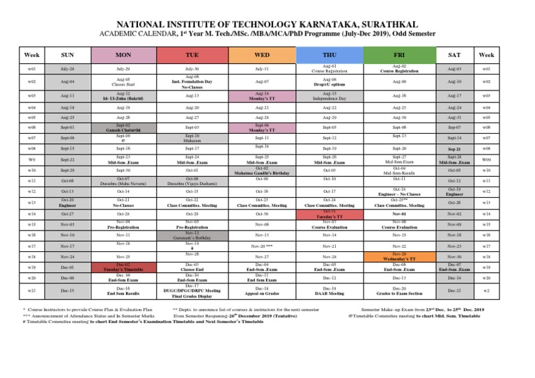 Academic Calendar July - Dec 2019 PG Programs | PDF | Educational ...