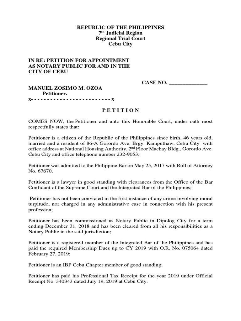 Petition For Appointment As Notary Public | PDF | Notary Public | Lawyer