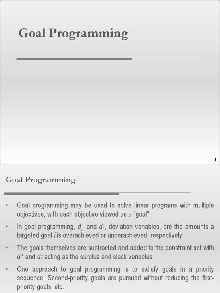 Lecture 07 - Goal Programming | PDF | Linear Programming | Analysis