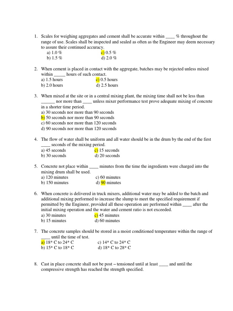 Concrete Exam | PDF | Concrete | Road Surface