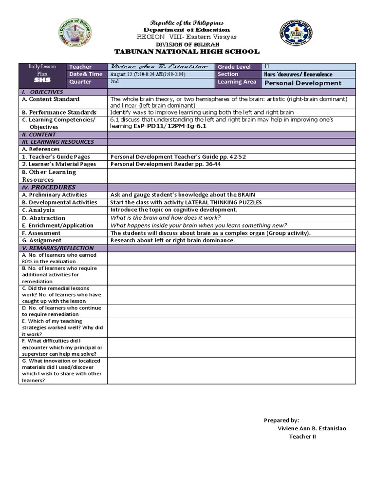 DLP Perdev 2nd Quarter Module 6 | PDF | Lateralization Of Brain Function | Learning