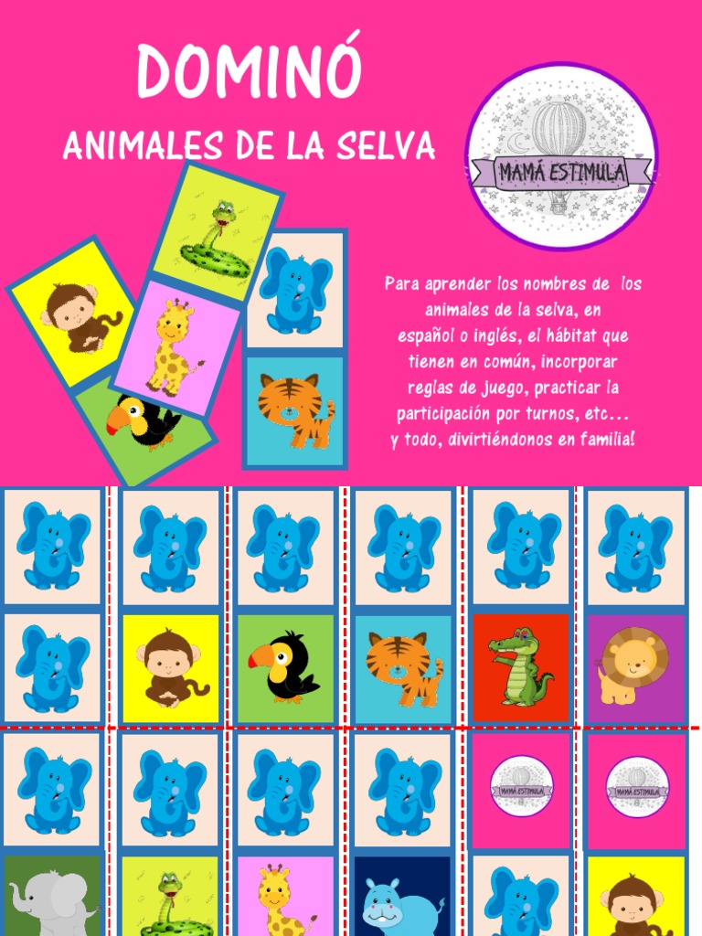 Dominó de Animales de la Selva | PDF | Artes del Lenguaje y Comunicación