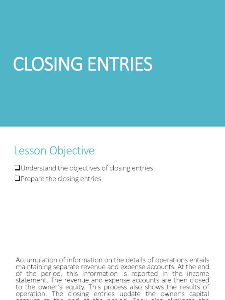 Closing and Post-Closing Entries | PDF | Debits And Credits | Expense