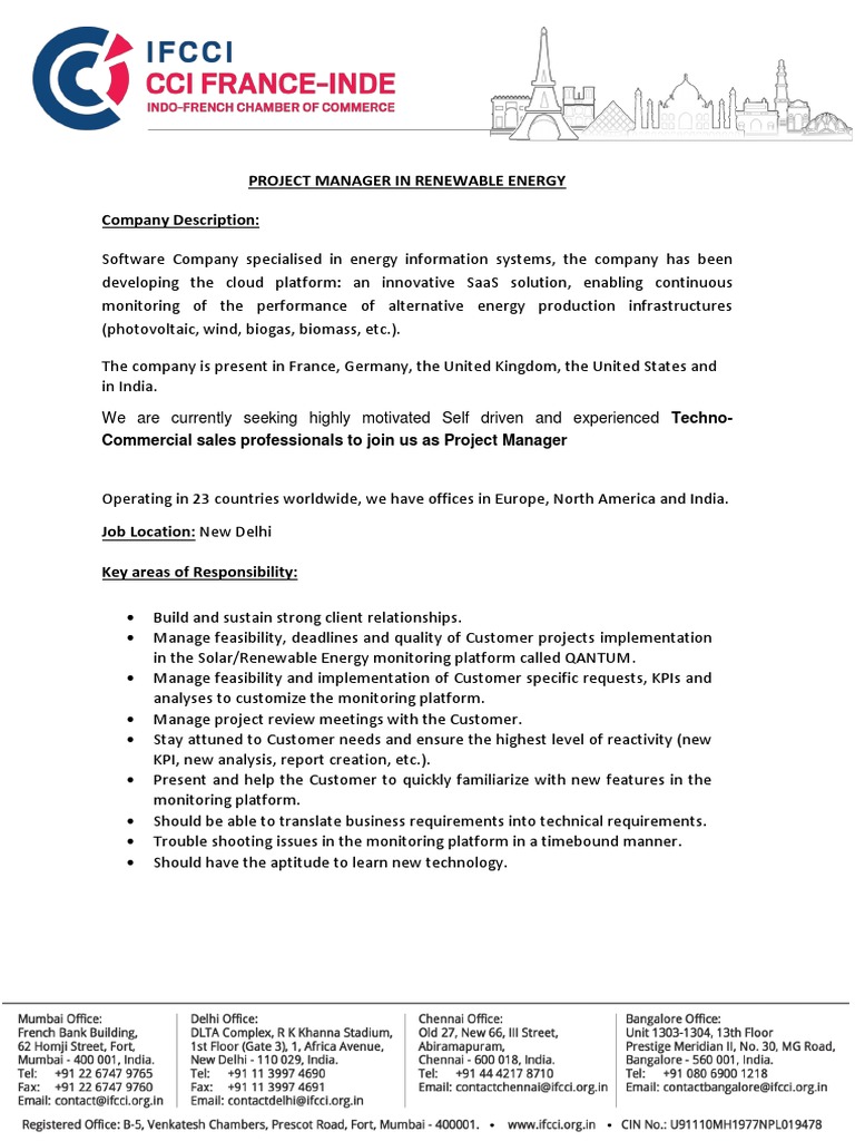 Project Manager in Renewable Energy Company Description | PDF ...