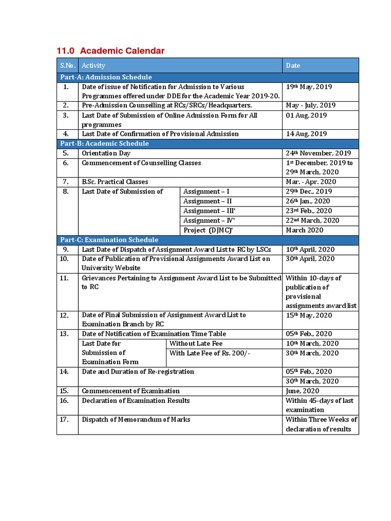 Academic Calendar 2019 20 | PDF