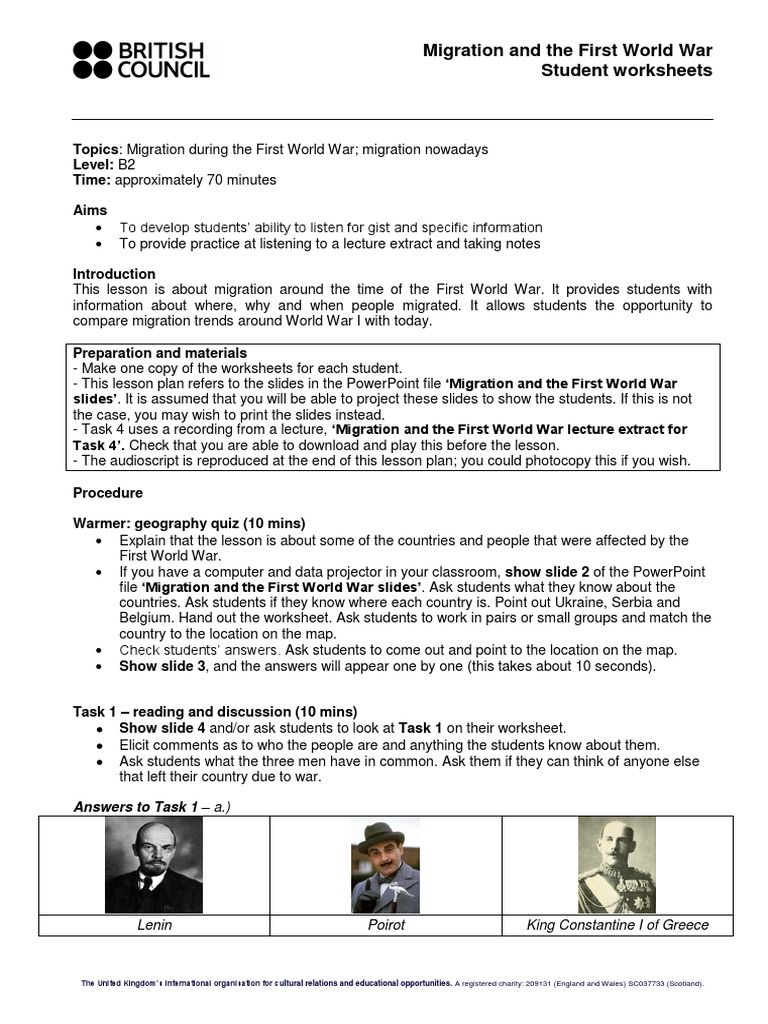 Migration and The First World War Lesson Plan 0 | PDF | Hercule Poirot ...