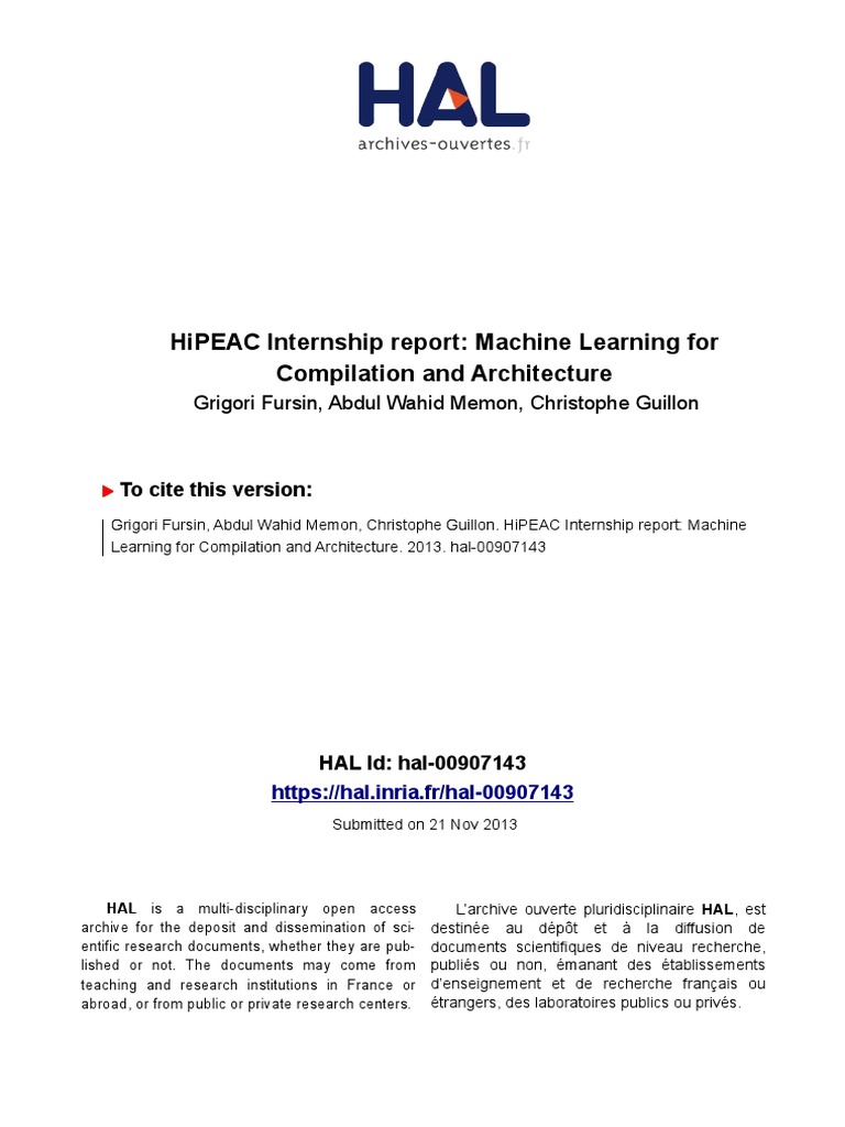 Hipeac Internship Report: Machine Learning For Compilation and ...