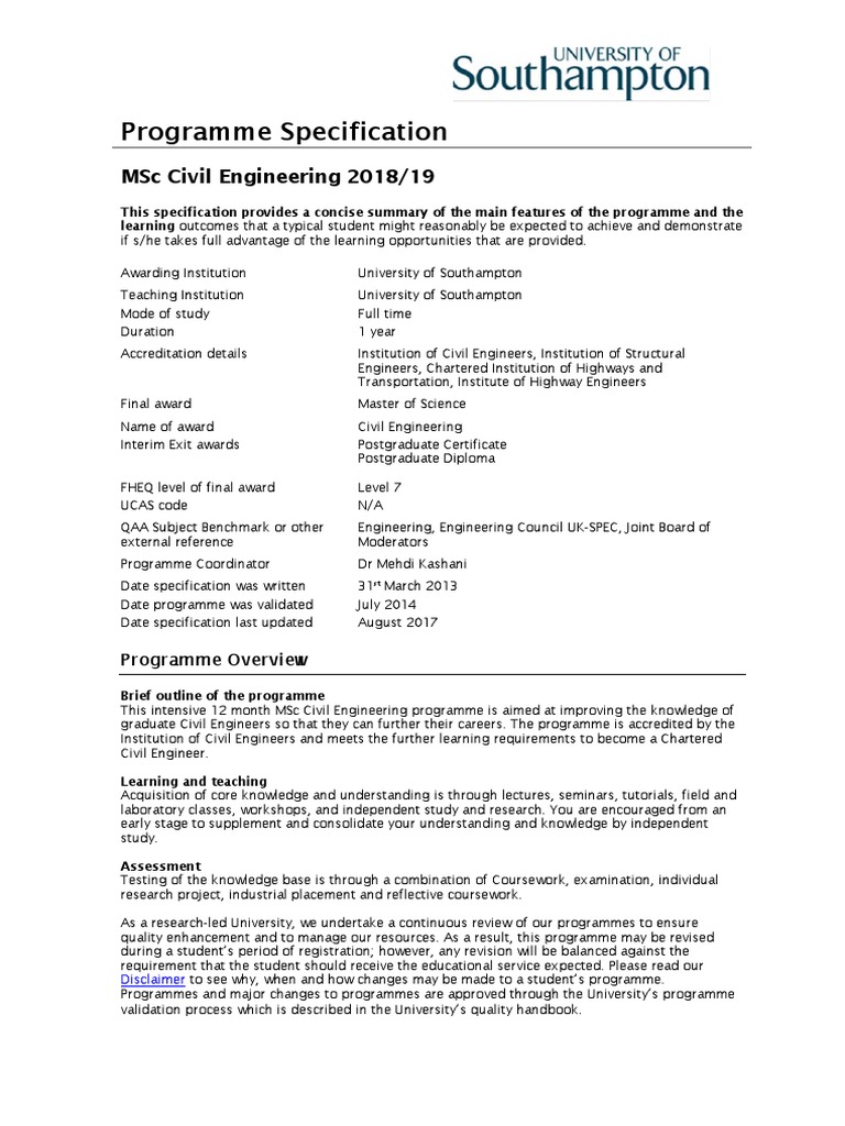 MSc Civil Engineering Overview 2018/19 | PDF | Master's Degree ...