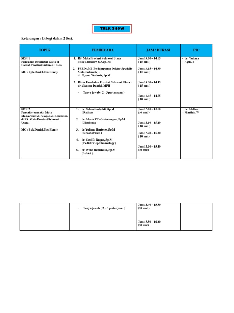 Rundown Acara Talk Show | PDF