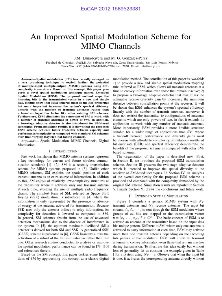 Improved Spatial Modulation Pdf Mimo Antenna Radio