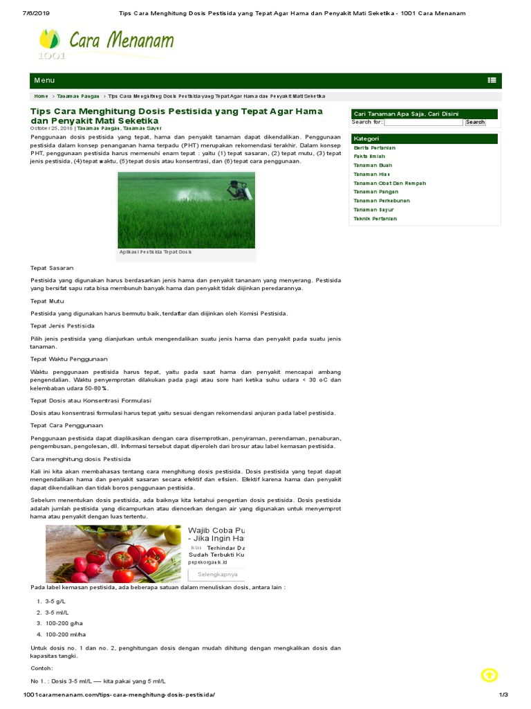 Tips Cara Menghitung Dosis Pestisida Yang Tepat | PDF