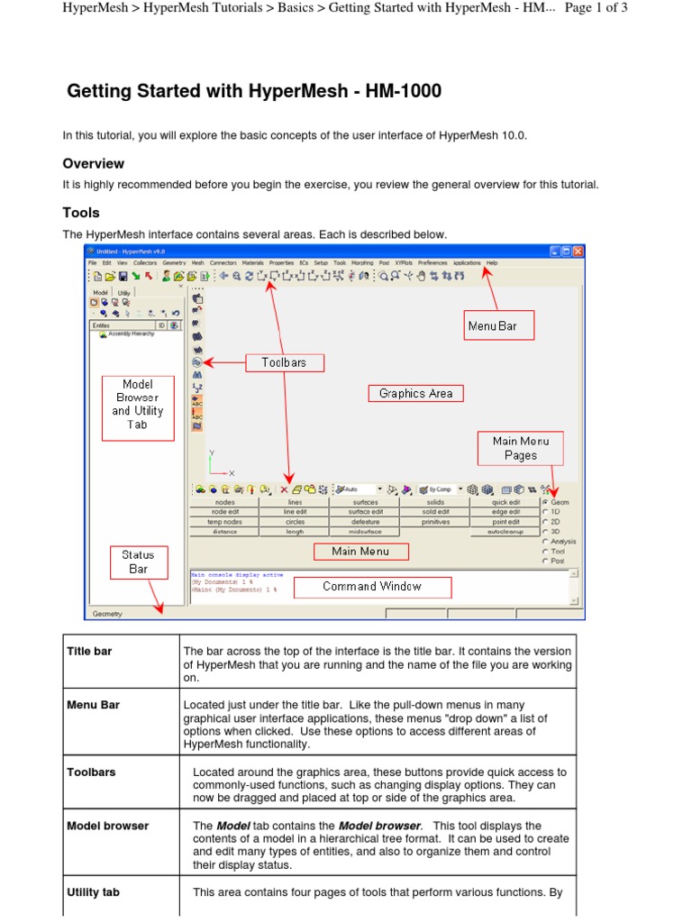 Getting Started With Hypermesh - Hm-1000: Title Bar | PDF | Menu (Computing) | Tab (Gui)