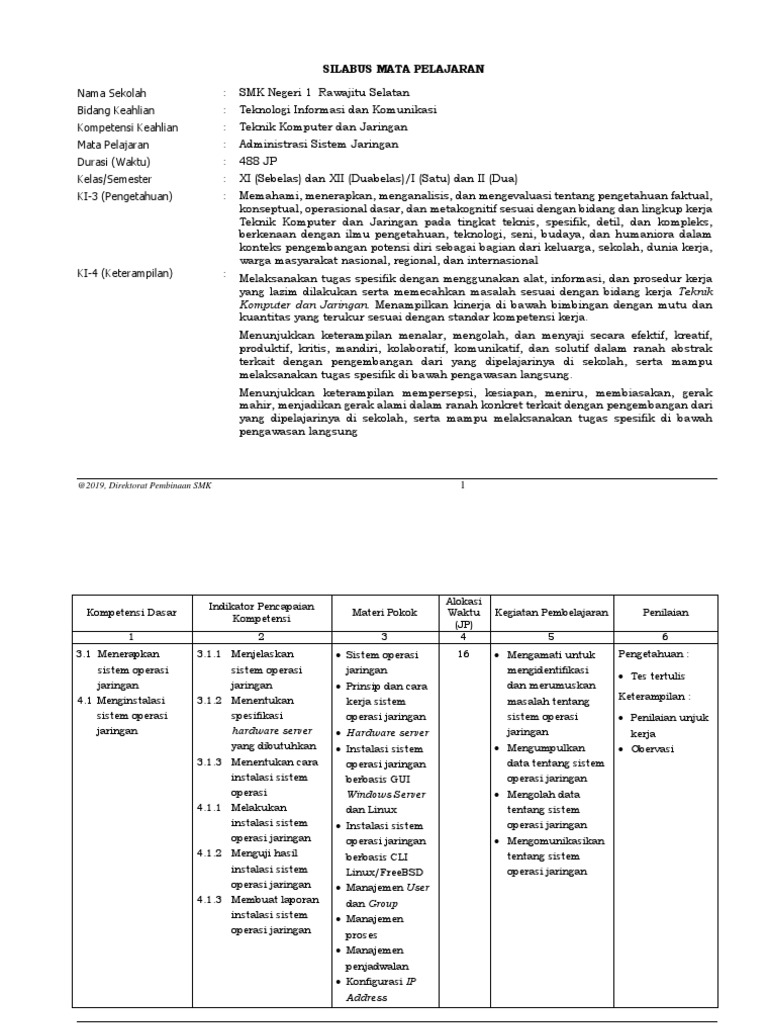 Silabus Administrasi Sistem Jaringan | PDF | Komputer