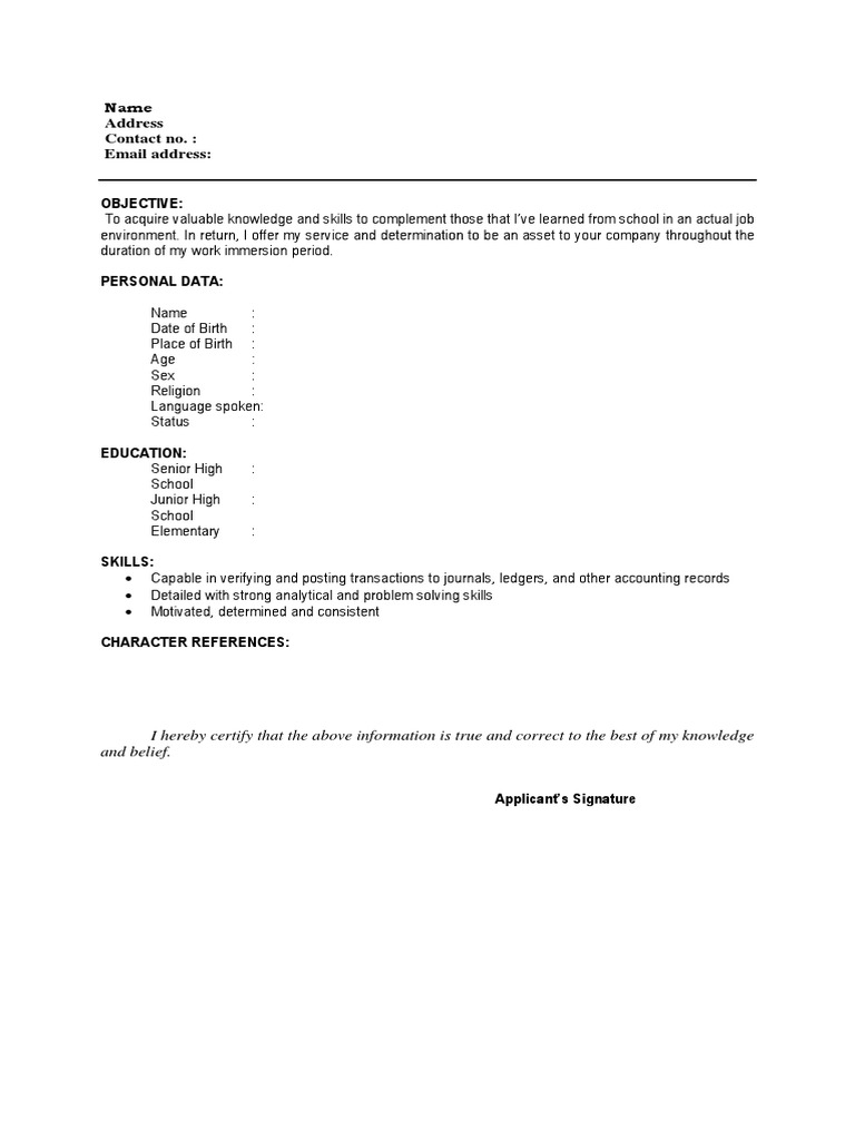 Applicant Resume Sample Objectives
