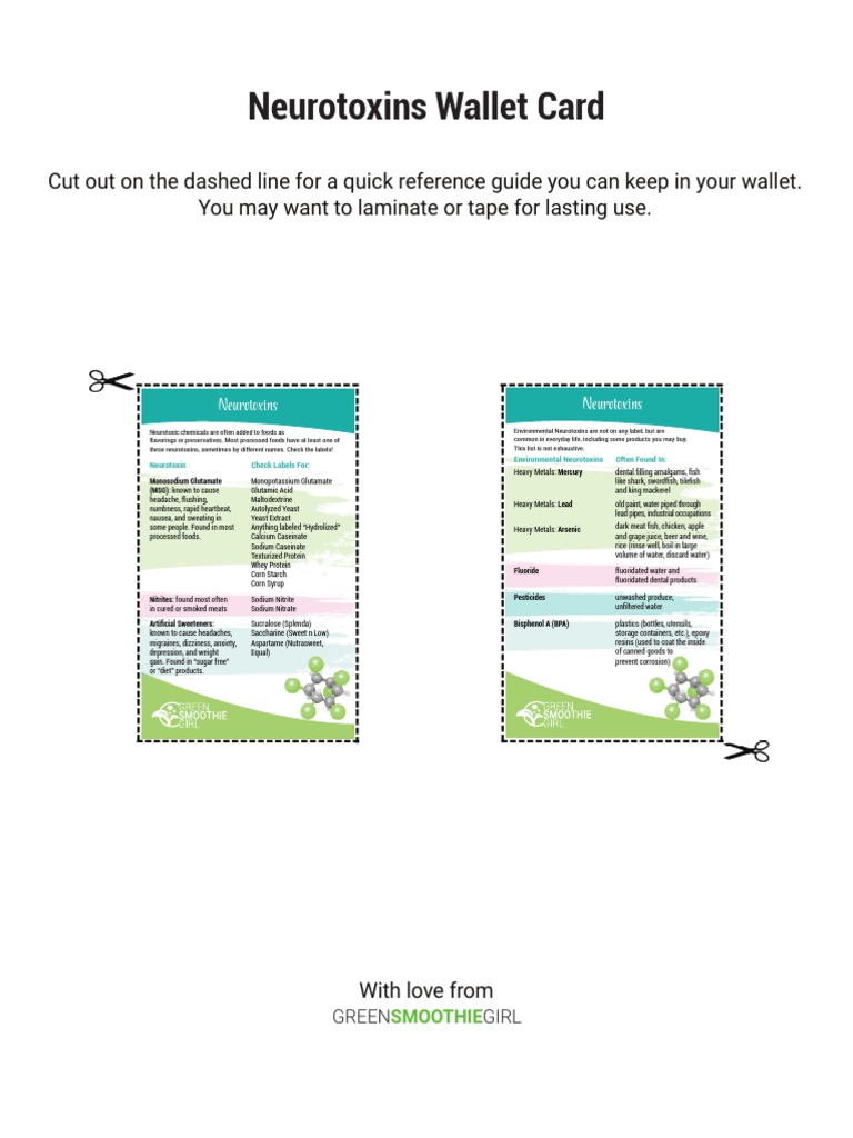 Neurotoxins Wallet Reference Guide | PDF | Food Industry | Chemical ...