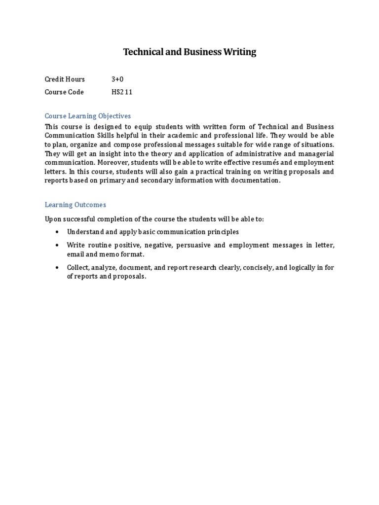 Technical & Business Writing Skills HS211 | PDF | Persuasion | Résumé