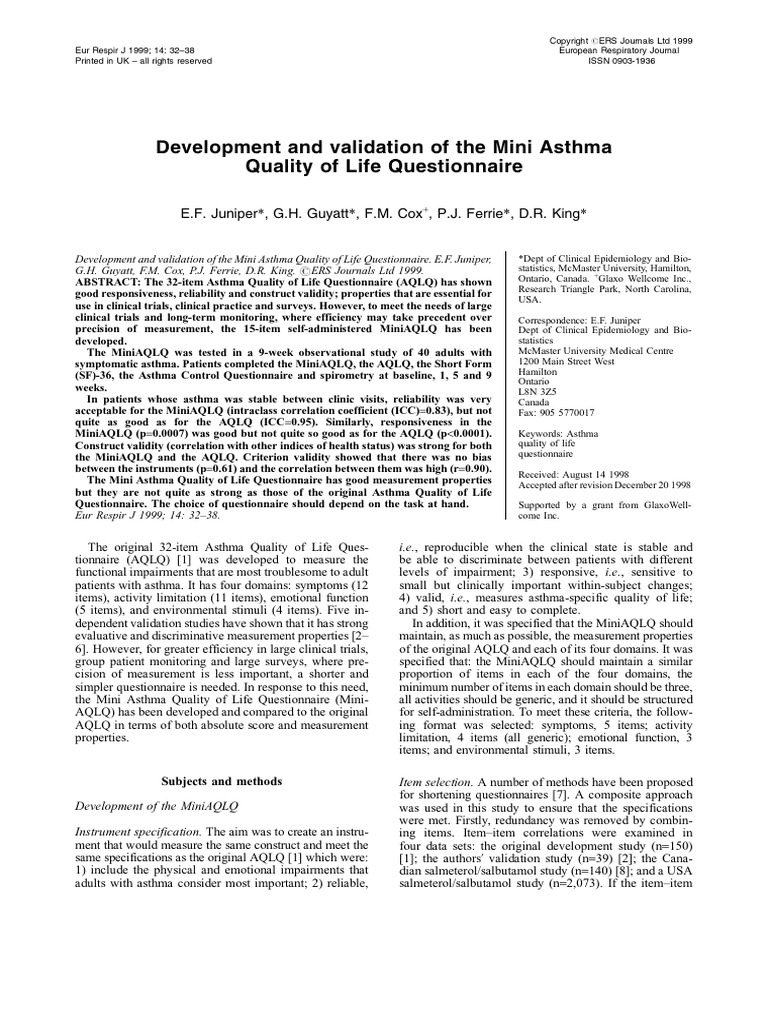 Kunioer Mini Aqlq | Download Free PDF | Validity (Statistics) | Asthma