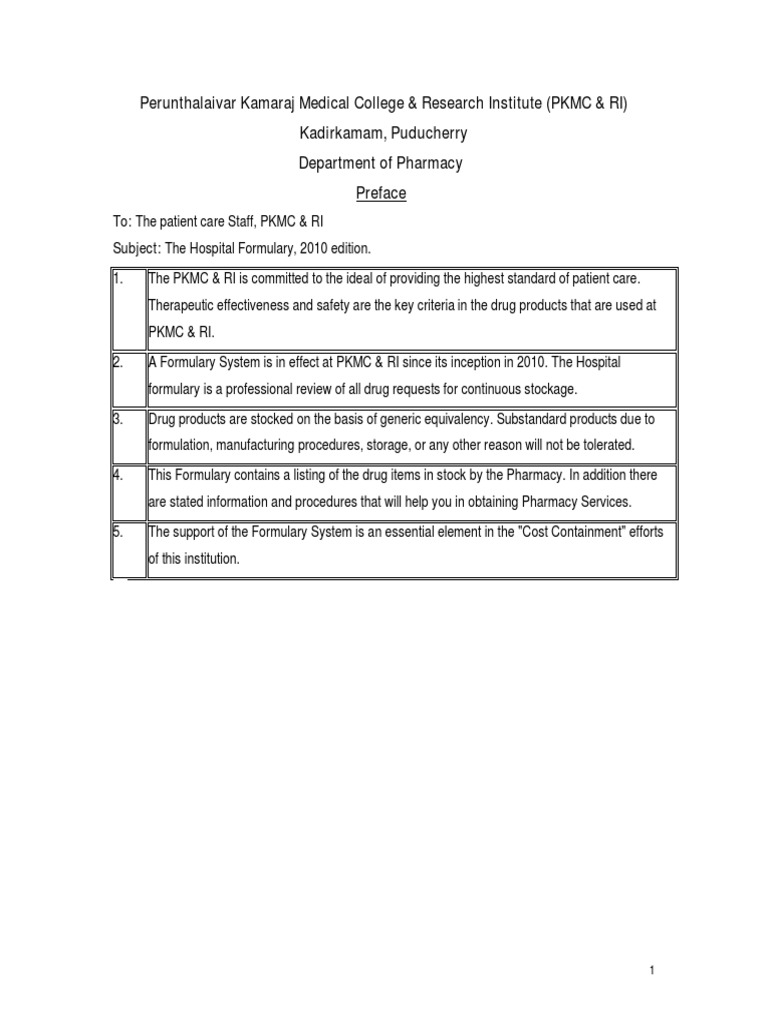 Hospital Formulary PDF | PDF | Pharmacy | Medical Prescription