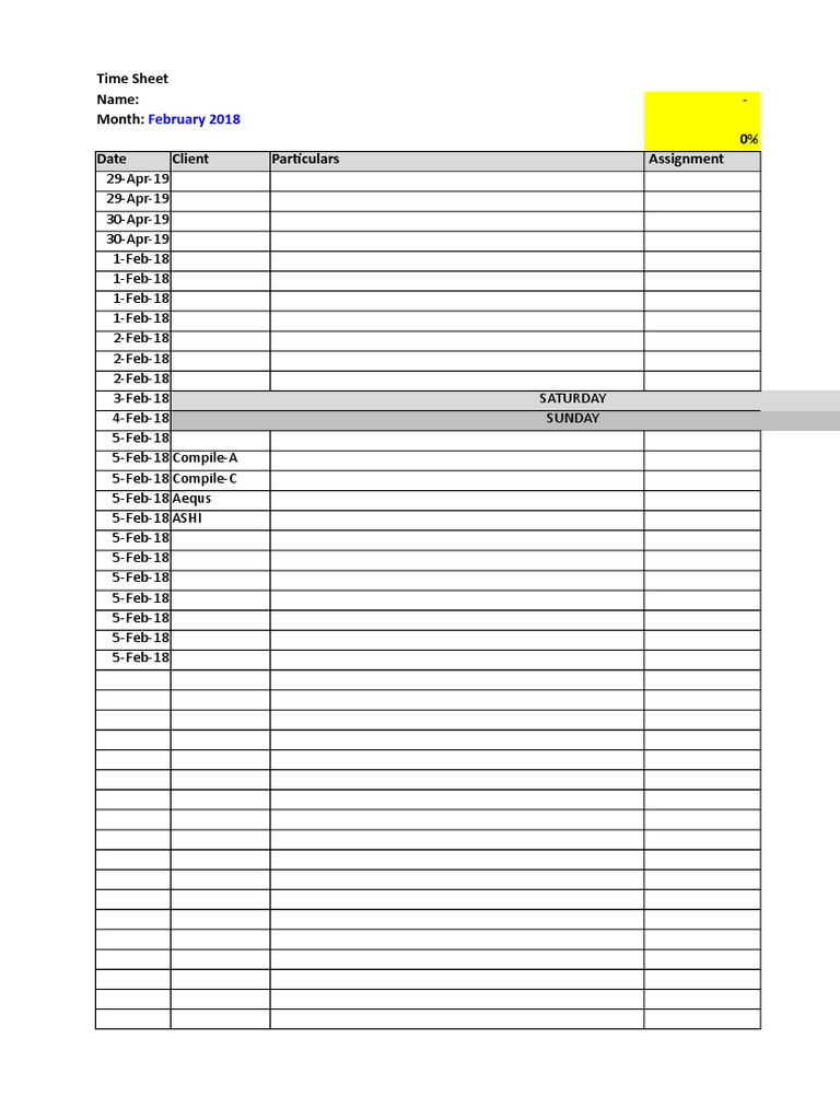 Time Sheet Template - Employee Name | PDF