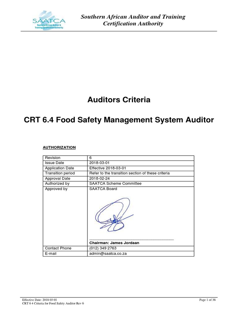 CRT 6 4 Criteria For Certification Food Safety Auditors Rev 6 | PDF ...