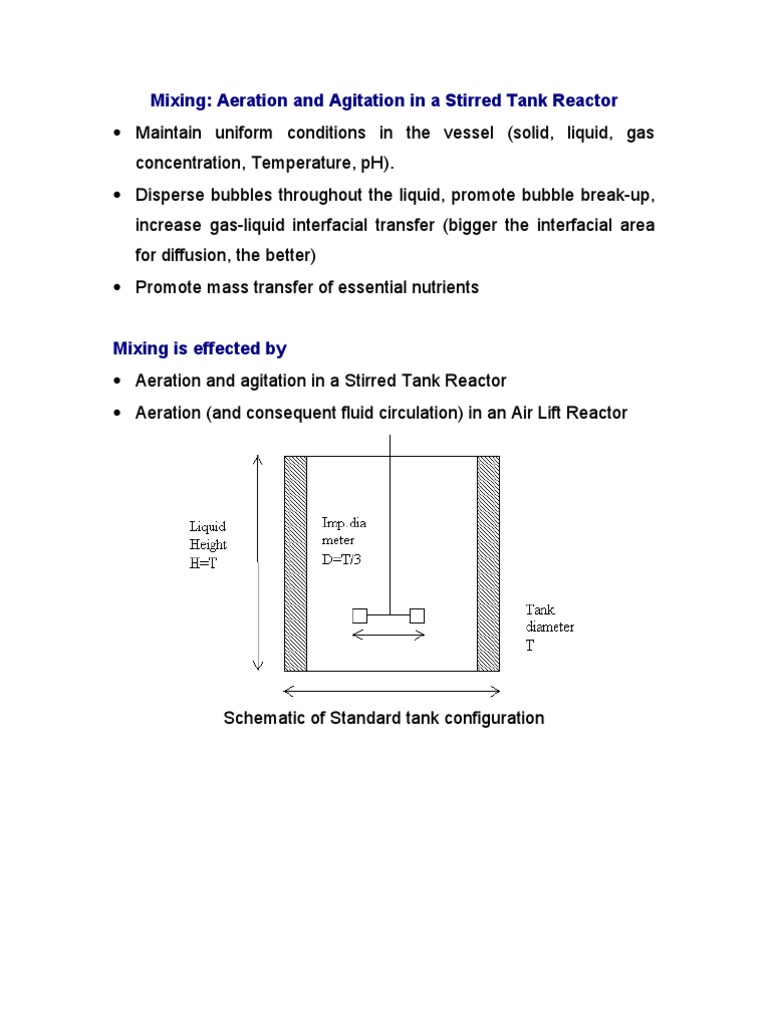 Mixing: Aeration and Agitation in A Stirred Tank Reactor | PDF ...