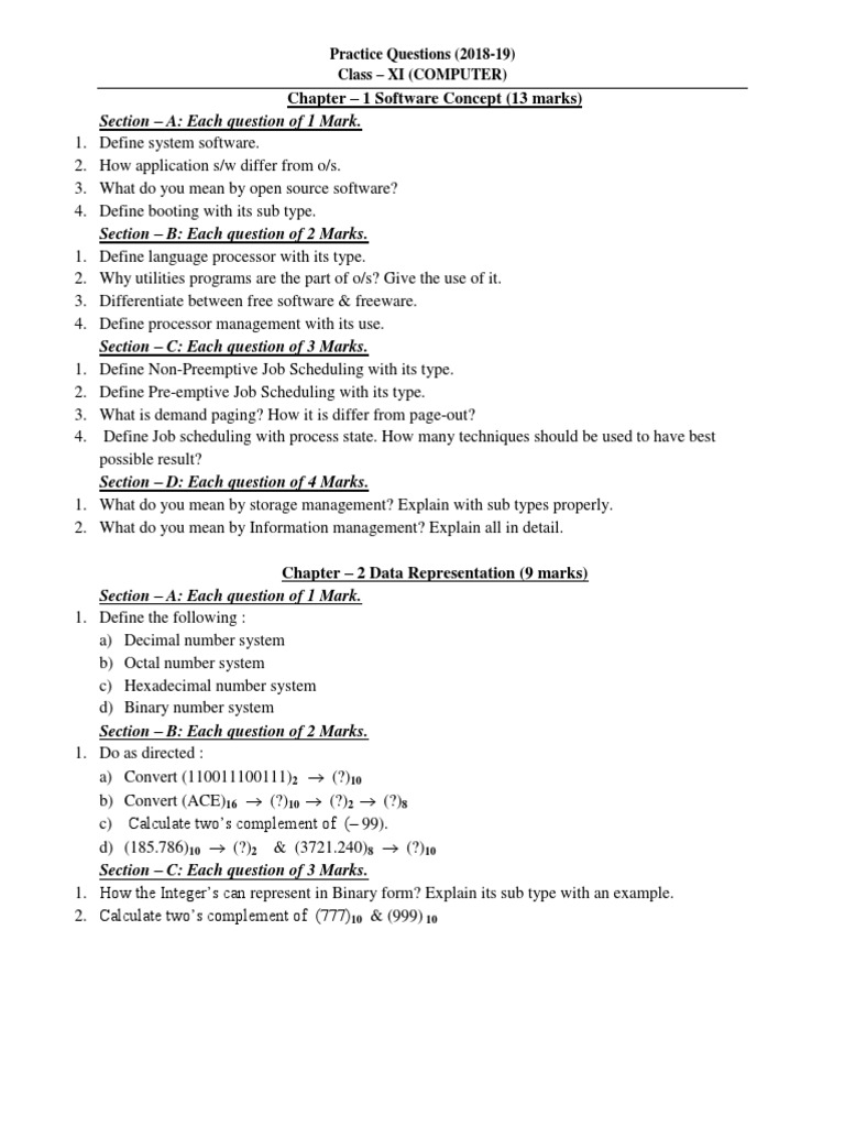 Class XI Computer Practice Questions (2018-19) Chapters 1-4 | PDF | C++ ...