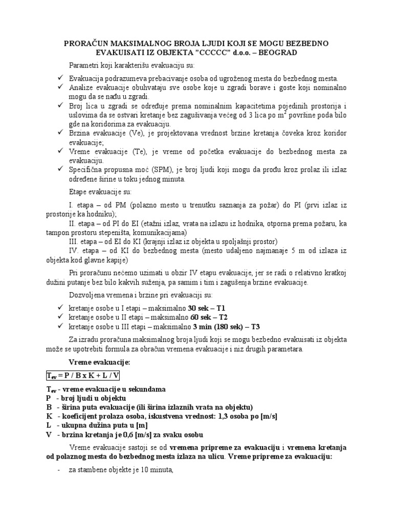 Proracun Evakuacije | PDF