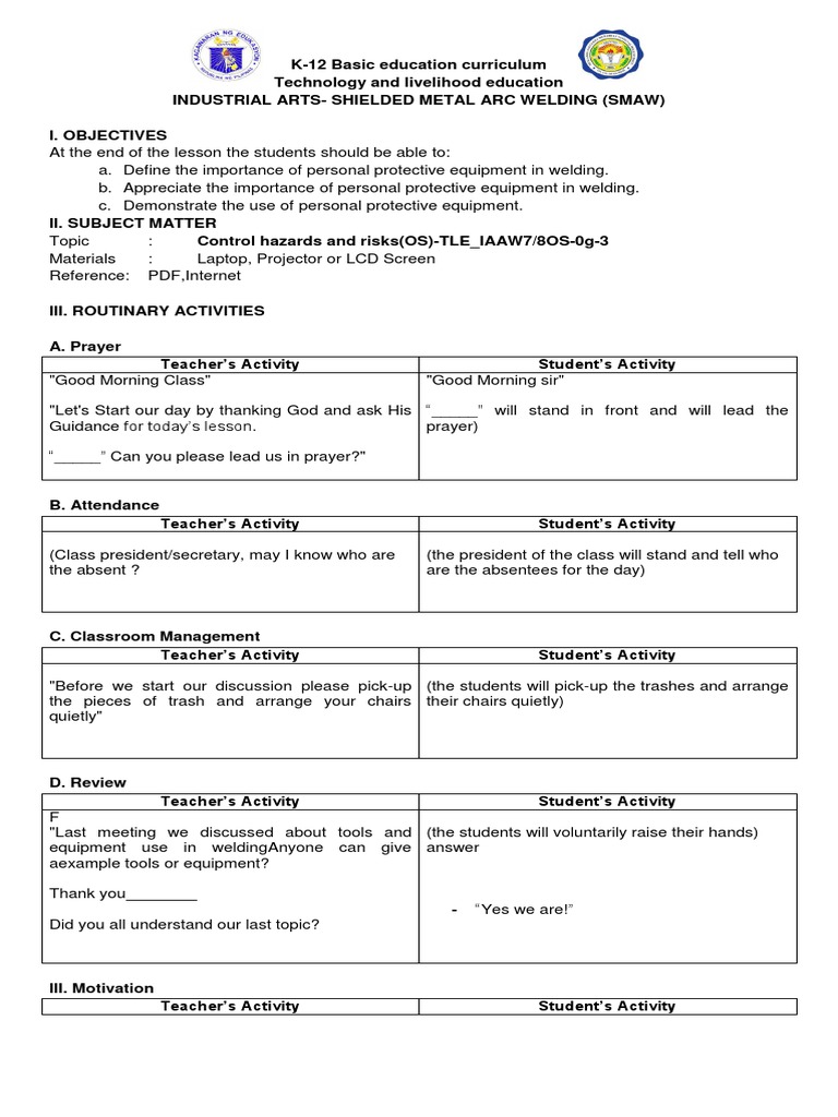 Lesson Plan Final Demo | PDF | Personal Protective Equipment | Welding