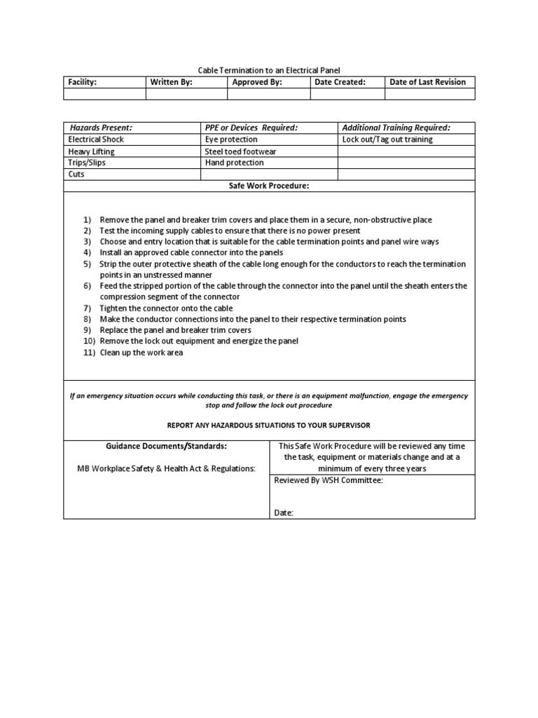 Cable Termination To An Electrical Panel | PDF