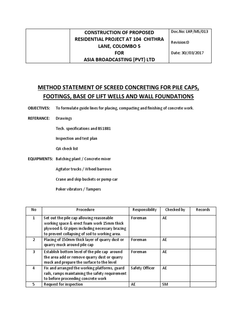 Lean Concrete Method Statement | PDF | Deep Foundation | Concrete