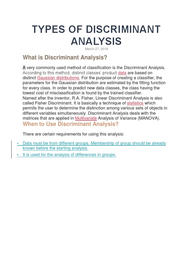 Types of Discriminant Analysis | PDF | Quantitative Research ...