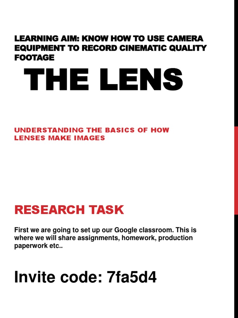 The Lens: Learning Aim: Know How To Use Camera Equipment To Record ...