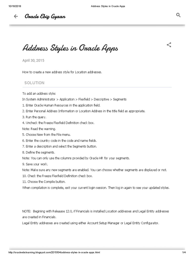 Address Styles in Oracle Apps | PDF | Oracle Database | Human Resources