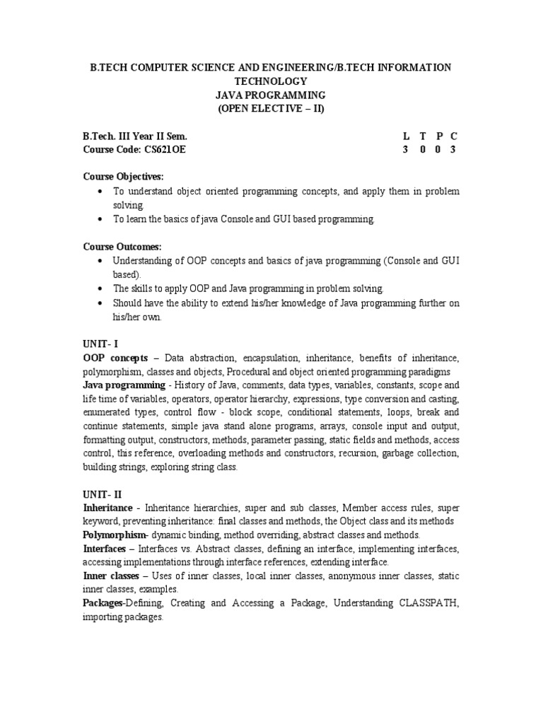 Java Syllabus | Download Free PDF | Method (Computer Programming ...