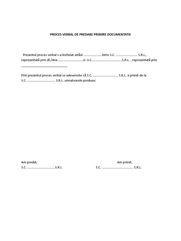 Proces Verbal de Predare Primire Produse | PDF